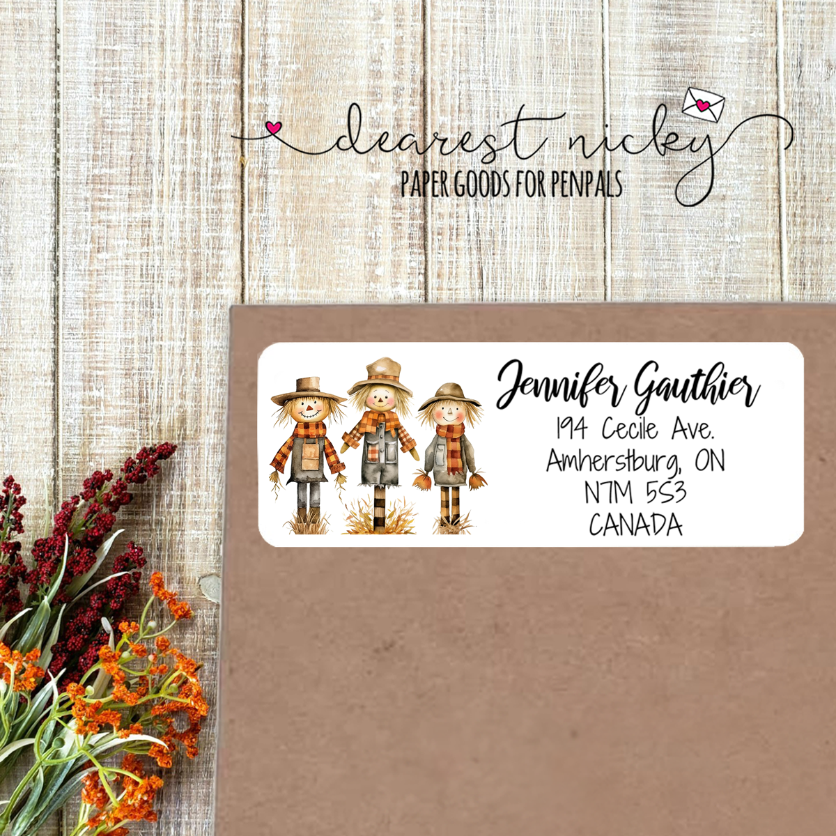 Scarecrows Custom Return Address Labels Set of 30 – Dearest Nicky