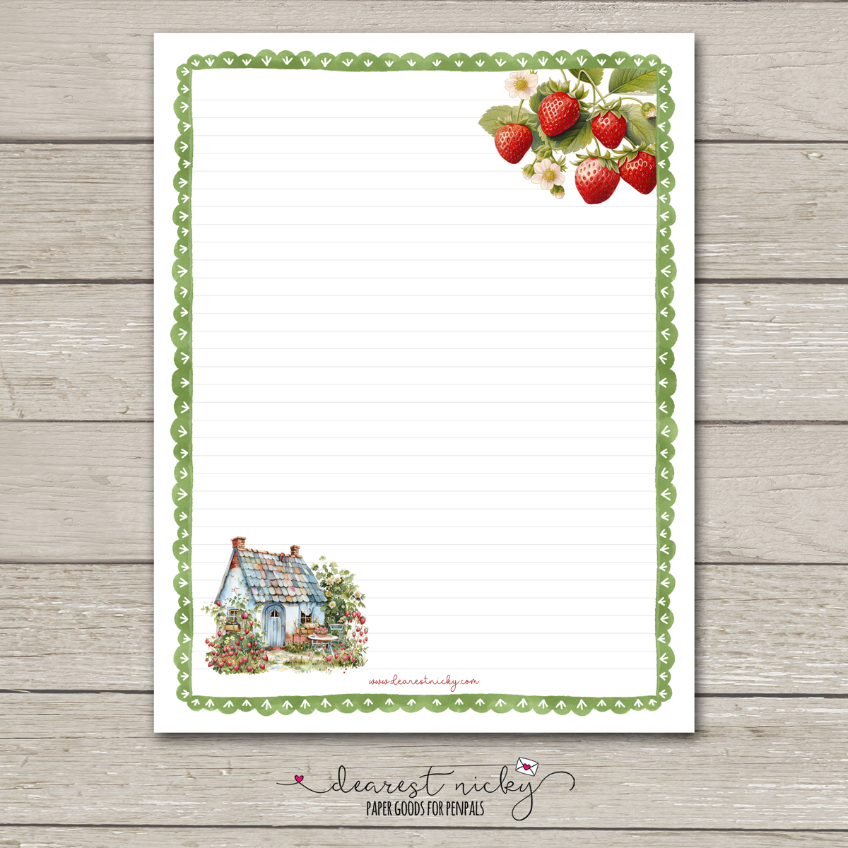 Strawberries Large Letter Writing Paper - 8½ x 11 – Dearest Nicky