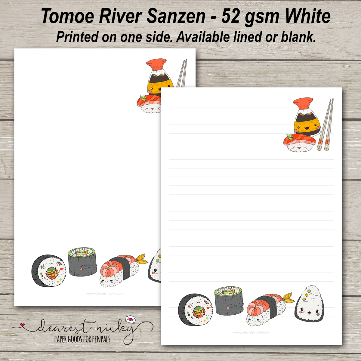 Cute Sushi Letter Writing Paper - 52 gsm Tomoe River Sanzen – Dearest Nicky