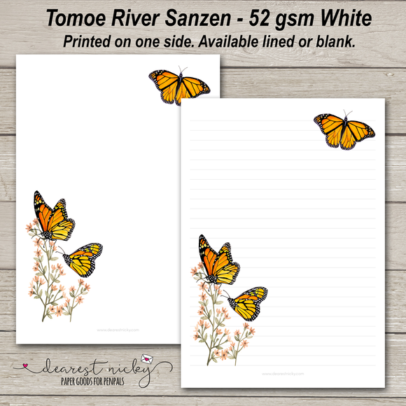 Monarch Butterflies Letter Writing Paper - 52 gsm Tomoe River Sanzen ...