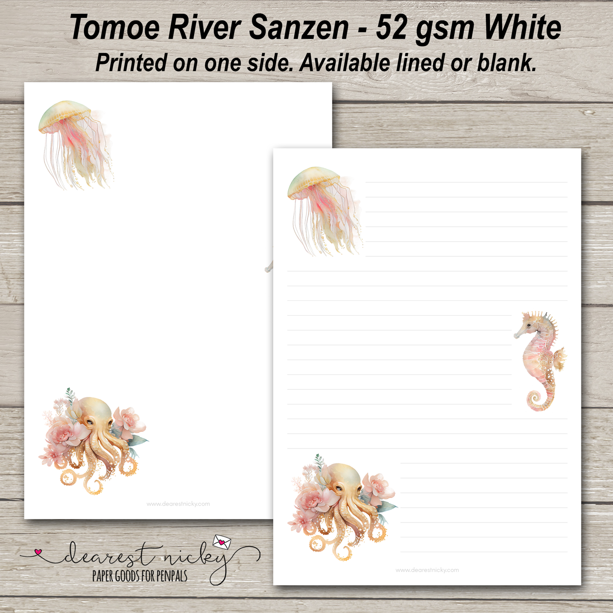 Sea Creatures Letter Writing Paper - 52 gsm Tomoe River Sanzen ...