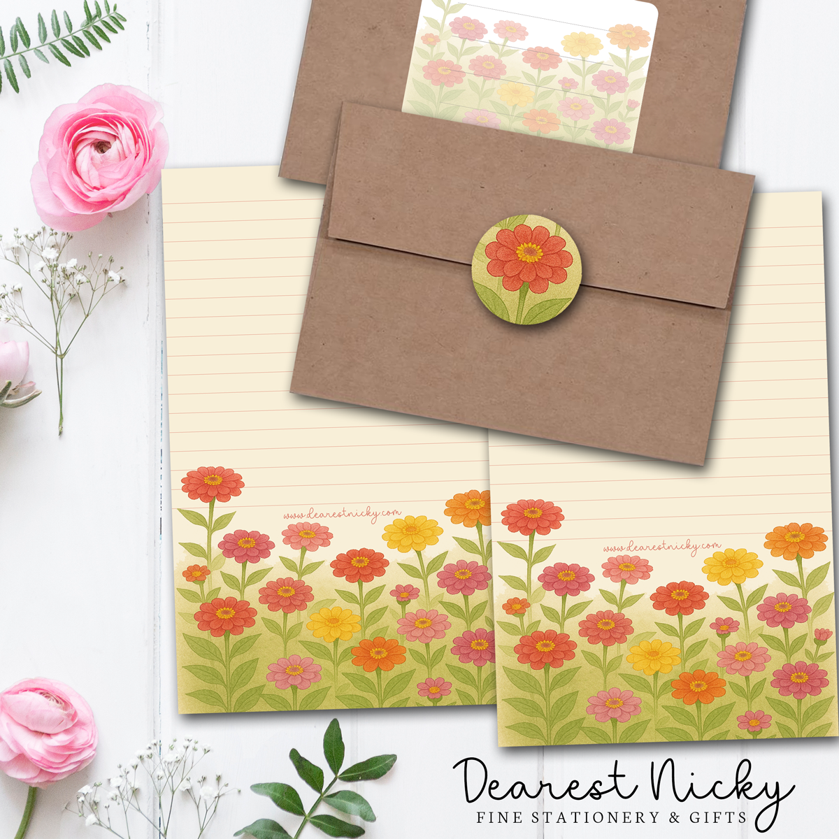 Zinnia Garden Letter Writing Set – Dearest Nicky