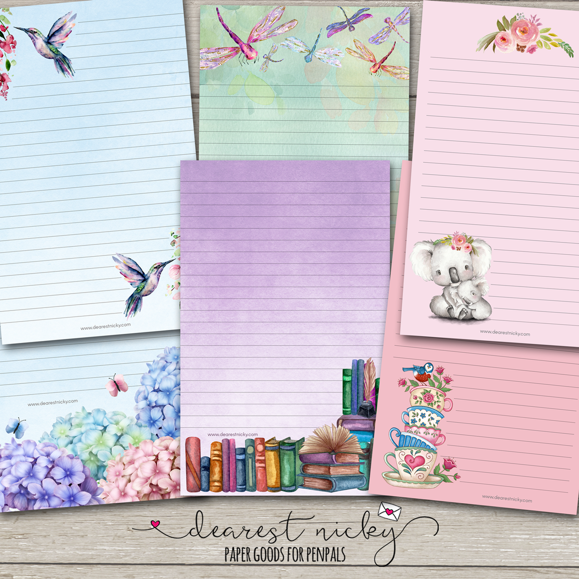 Dearest Nicky stationery sets and paper goods for letter writers.
